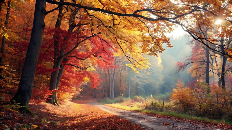 GoldenAutumnal Forest Path: a Peaceful Fall Scene Stock Photo - Image ...