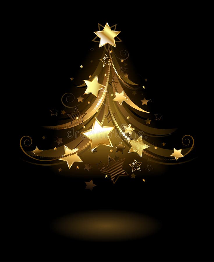 Goldene Tanne mit Sternen vektor abbildung. Illustration von folie ...