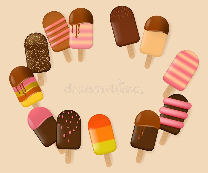 Round Frame from Different Types of Ice Cream Stock Vector ...