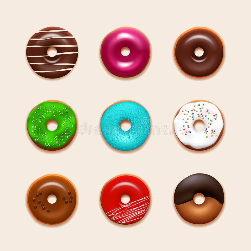 Set of Donuts with Icing and Decor. Top View Stock Vector - Illustration of glaze, colorful ...