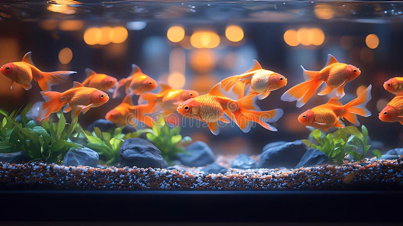 Goldfish Aquarium, Restaurant Background, Night Scene, Decorative Stock ...