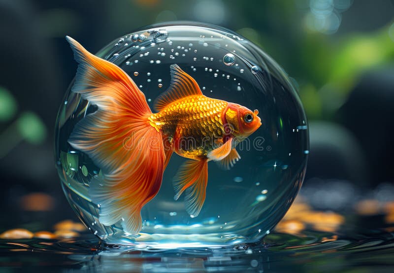 Goldfish in Bowl with Bubbles. the Fish in the Bowl is Swimming Stock ...