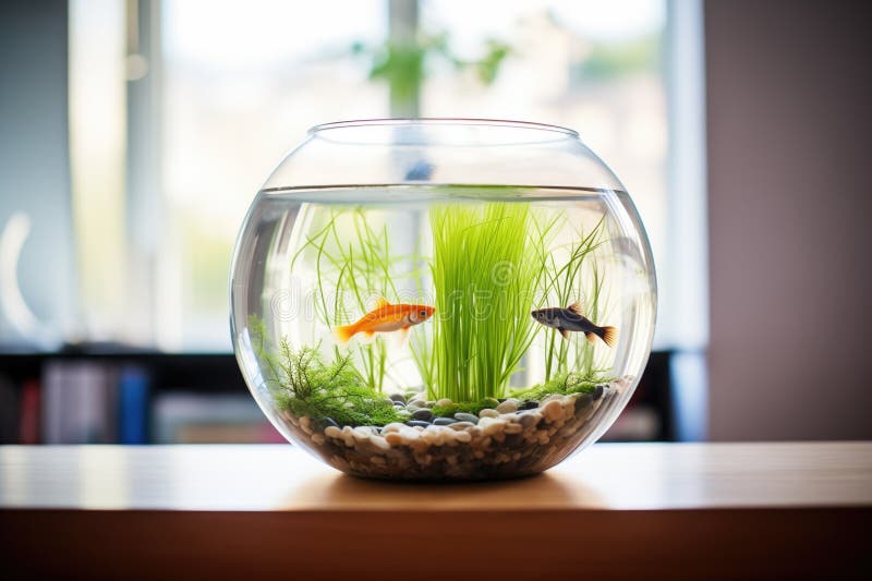 Goldfish Bowl with Green Aquatic Plants Inside Stock Photo - Image of ...