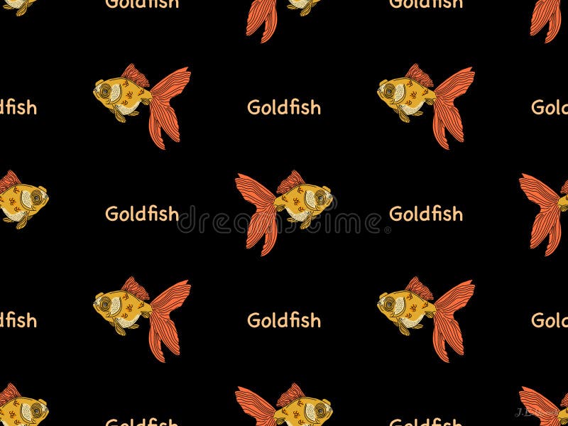 Goldfish Seamless Pattern on Black Background Stock Illustration ...