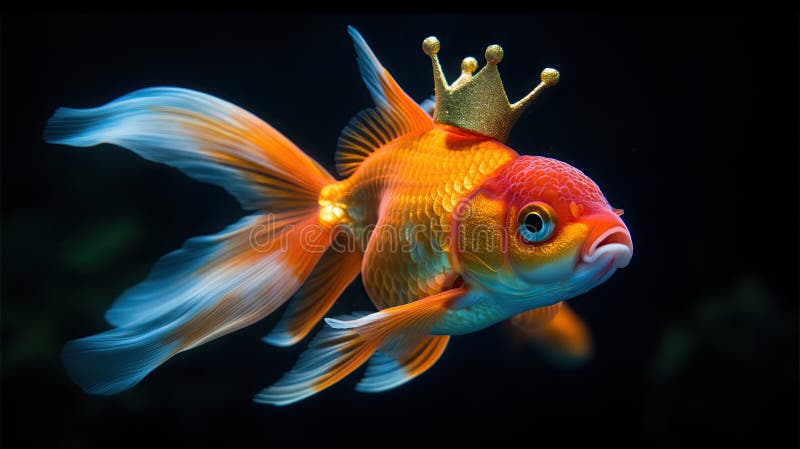 Goldfish with a Crown on Its Head Stock Illustration - Illustration of ...