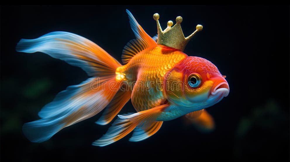 Goldfish with a Crown on Its Head Stock Illustration - Illustration of ...
