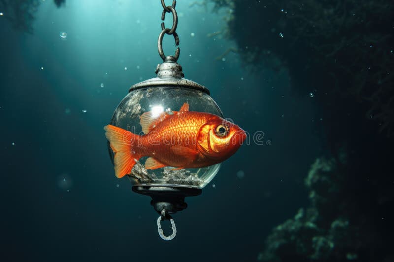 A Goldfish Next To Fish Bowl Hanging from a Chain. Generative AI Image ...