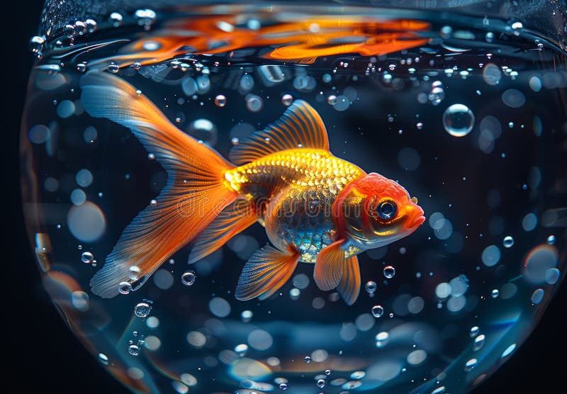 Goldfish in Fishbowl with Bubbles. the Goldfish in the Fish Bowl is ...