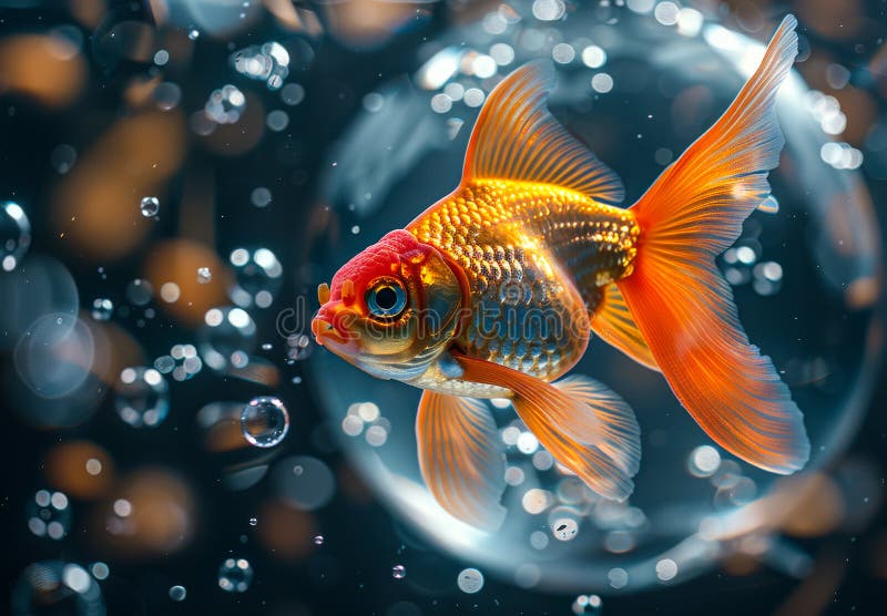 Goldfish in Fishbowl with Bubbles. the Goldfish in the Fish Bowl is ...