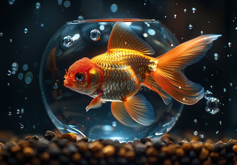A Goldfish is Swimming in a Tank with Bubbles Stock Photo - Image of ...