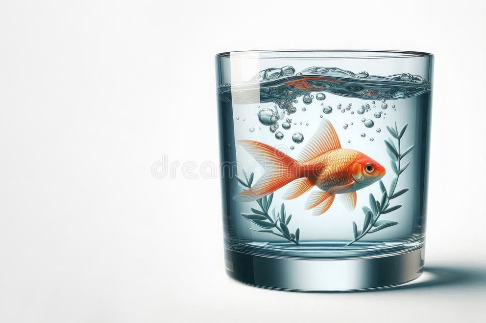 Goldfish in a Glass of Water. Space for Text. Stock Image - Image of ...