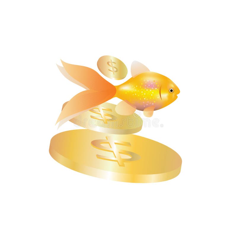 Goldfish and gold coin stock vector. Illustration of baby - 42928629