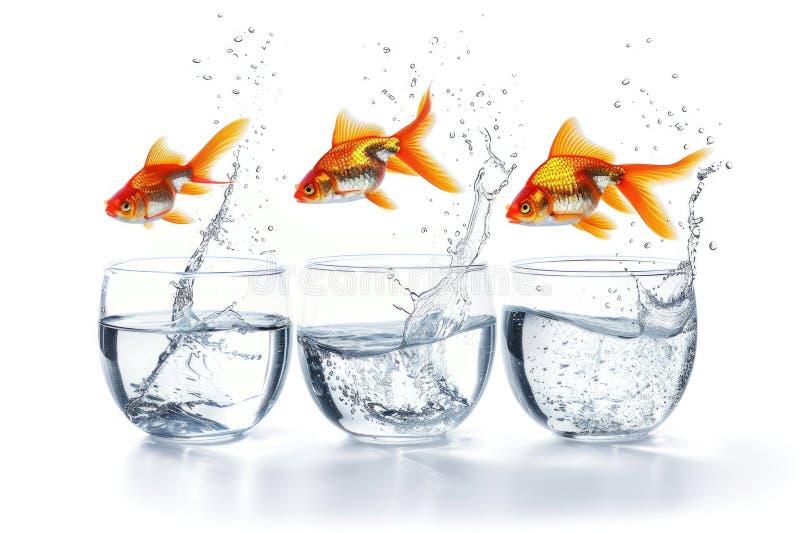 Goldfish Jump from a Clear Glass Container into the Surrounding ...