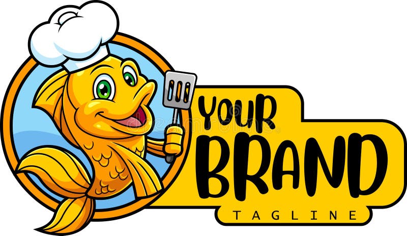 Cute Gold Fish or Goldfish Chef Cartoon Character Holding a Slotted ...