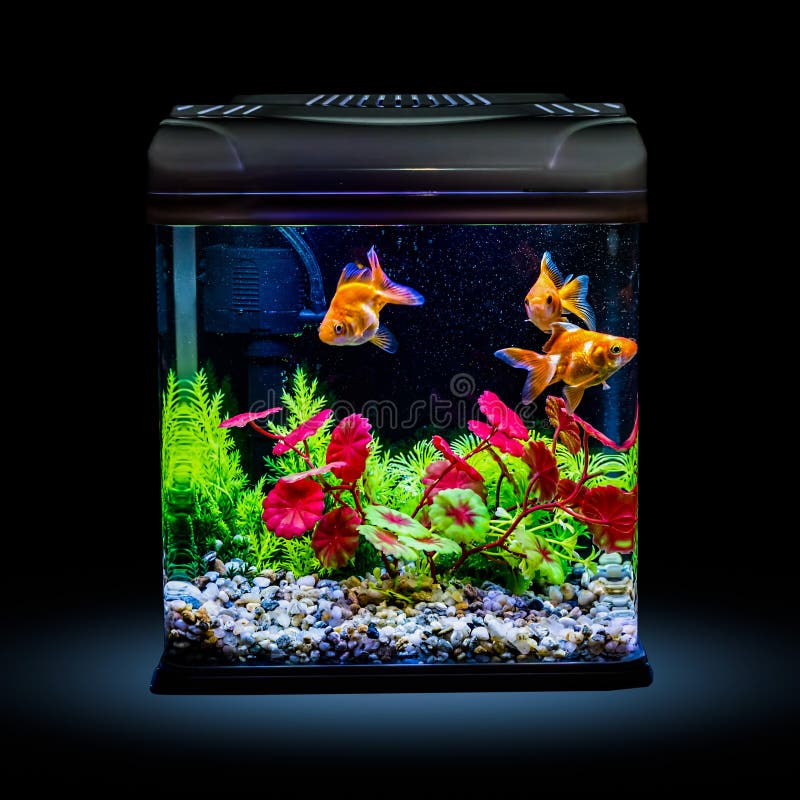 Goldfish in a Night Illuminated Aquarium Stock Photo - Image of ...