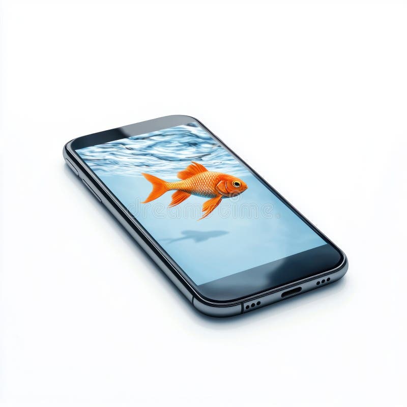 Goldfish on Phone Screen stock photo. Image of technology - 367252382