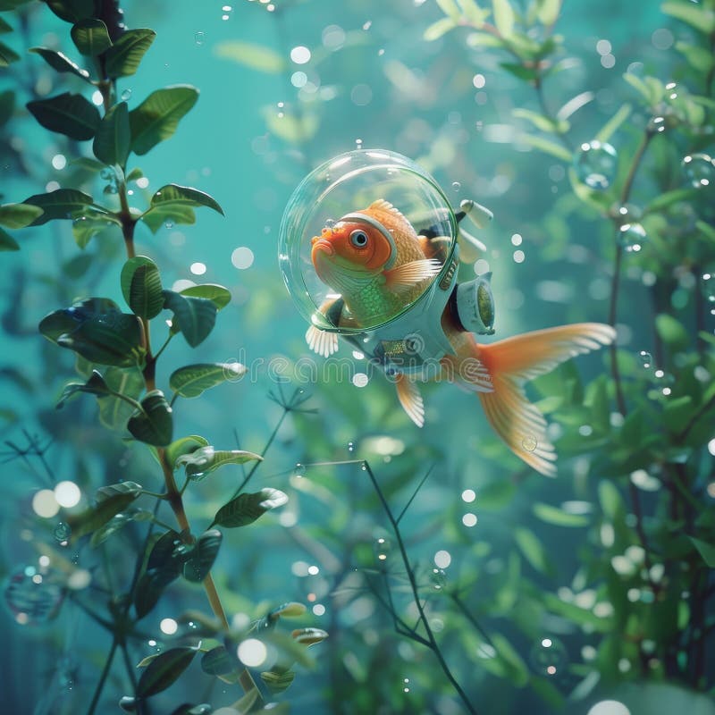Goldfish in a Space Suit in a Fantasy Concept. with Generative AI Stock ...