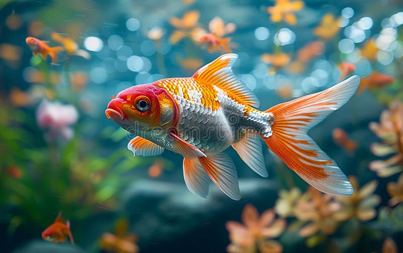 A Goldfish Swimming in an Aquarium with Other Fish Stock Image - Image ...