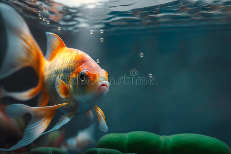 Goldfish Swimming in an Artificial Intelligence Aquarium Stock ...