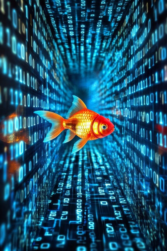 Goldfish Swimming through Binary Code, Representing Artificial ...