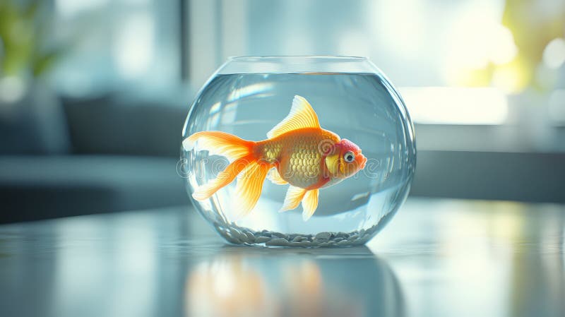 A Goldfish Swimming in a Clear Fishbowl on a Table. Stock Image - Image ...