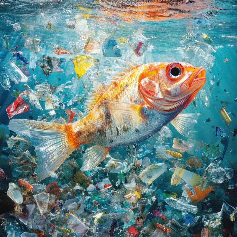 Goldfish Swimming Ocean Polluted Plastic Waste Stock Photos - Free & Royalty-Free Stock Photos ...