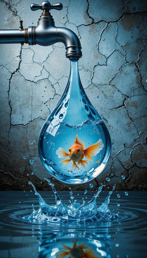 Goldfish in Water Drop from Faucet Stock Illustration - Illustration of ...