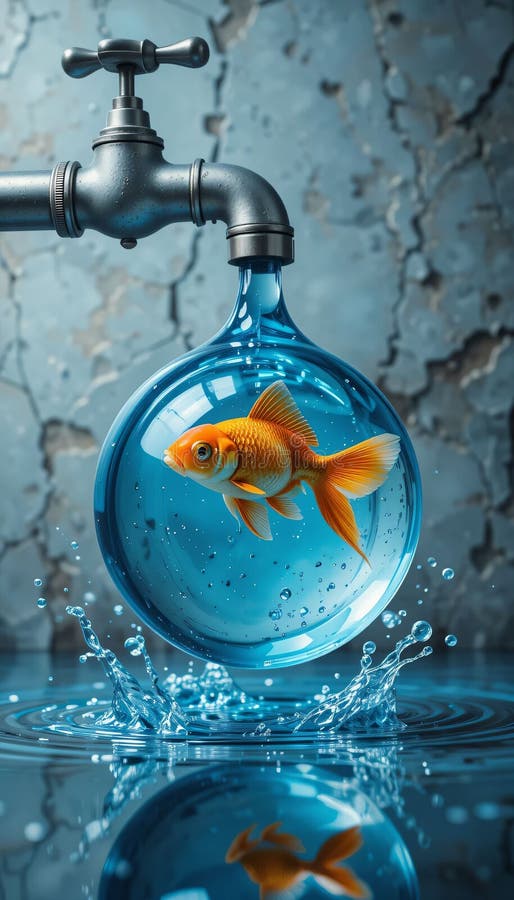 Goldfish in Water Drop from Faucet Stock Illustration - Illustration of ...