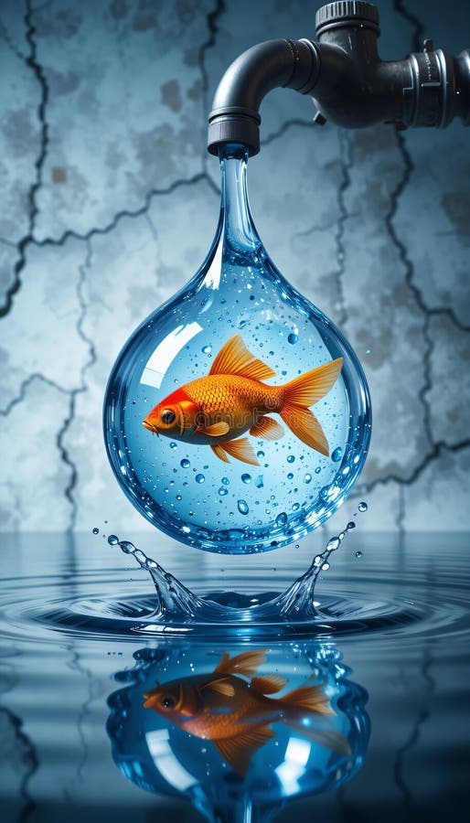 Goldfish in Water Drop from Faucet Stock Illustration - Illustration of ...