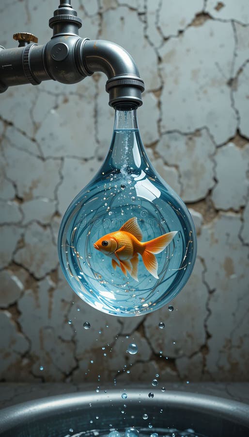 Goldfish in Water Drop from Faucet Stock Illustration - Illustration of ...