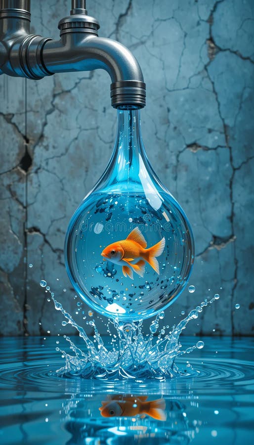 Goldfish in Water Drop from Faucet Stock Illustration - Illustration of ...