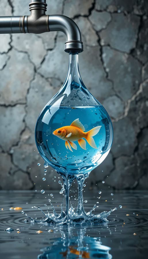 Goldfish in Water Drop from Faucet Stock Illustration - Illustration of ...