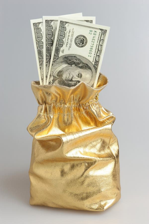 Goldsack Voll Münzen Lokalisiert Auf Weiß Stockfoto - Bild von ...