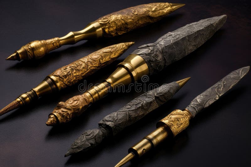 Goldsmith Tools with Gold Foil and Beaten Texture Stock Illustration ...