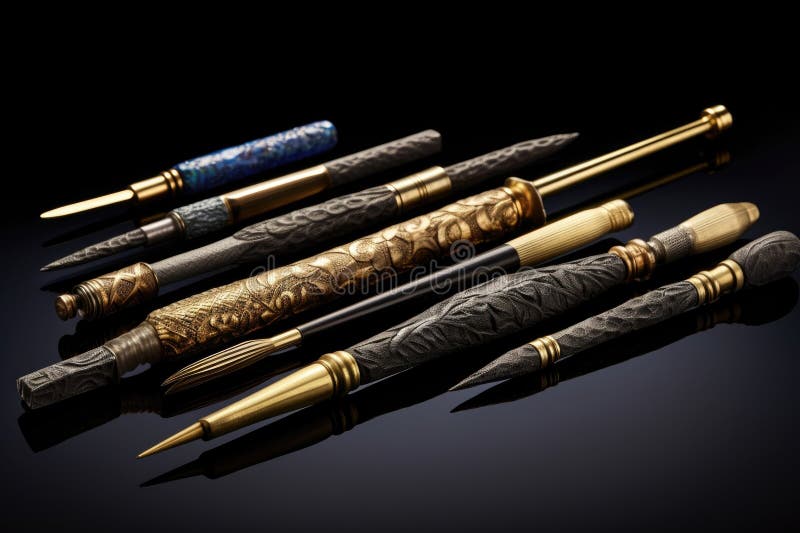 Goldsmith Tools with Gold Foil and Beaten Texture Stock Image - Image ...