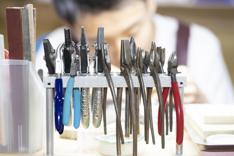 Goldsmith Tools on the Goldsmith Workplace Stock Photo - Image of jewel ...