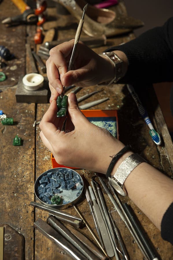 Goldsmith at Work in His Workshop. Stock Photo - Image of manual ...