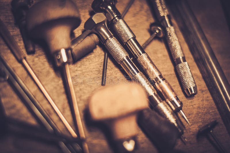 Goldsmiths Tools on the Goldsmith Workplace. Stock Photo - Image of ...