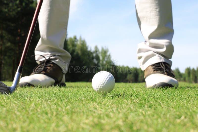 Golf Approach Shot with Iron from Fairway at Sunny Day Stock Image ...
