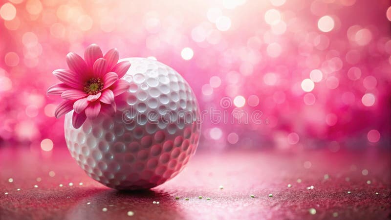 A Golf Ball Adorned with a Delicate Pink Flower Rests on a Shimmering ...