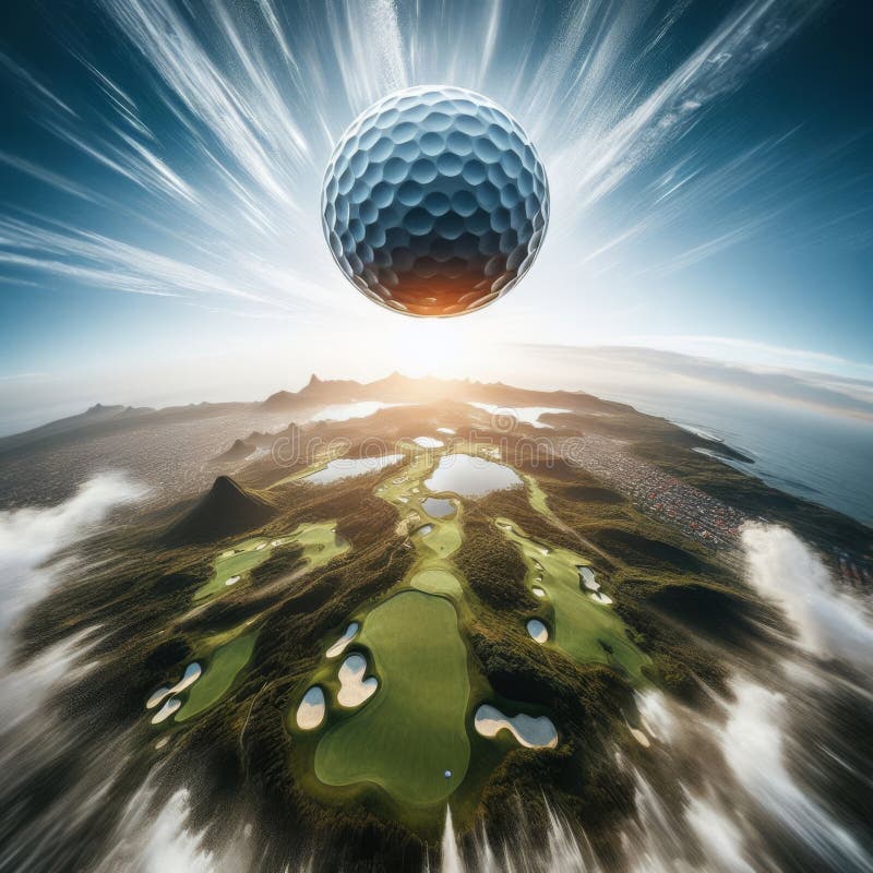 Golf Ball Flies through Air, Heading To a Perfect Landing on Green ...