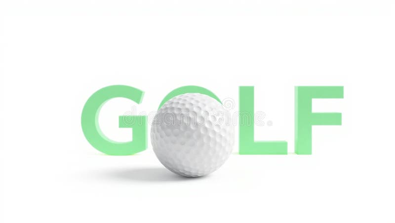 Golf Ball and Bold GOLF Green Letters on Clean White Background Display ...