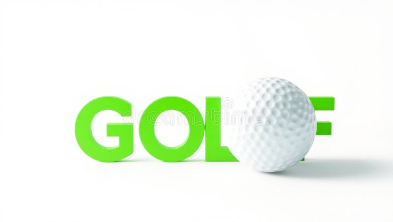 Golf Ball and Bold GOLF Green Letters on Clean White Background Display ...