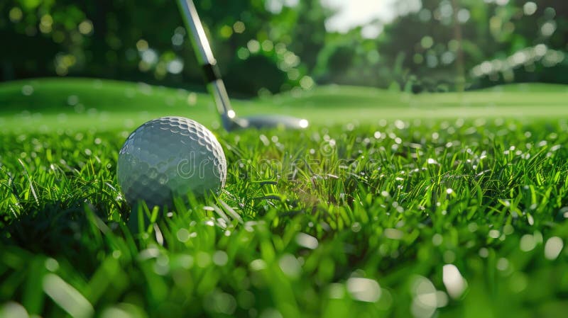 A Golf Ball and Club Sit on the Grass, Ready for Play Stock Photo ...