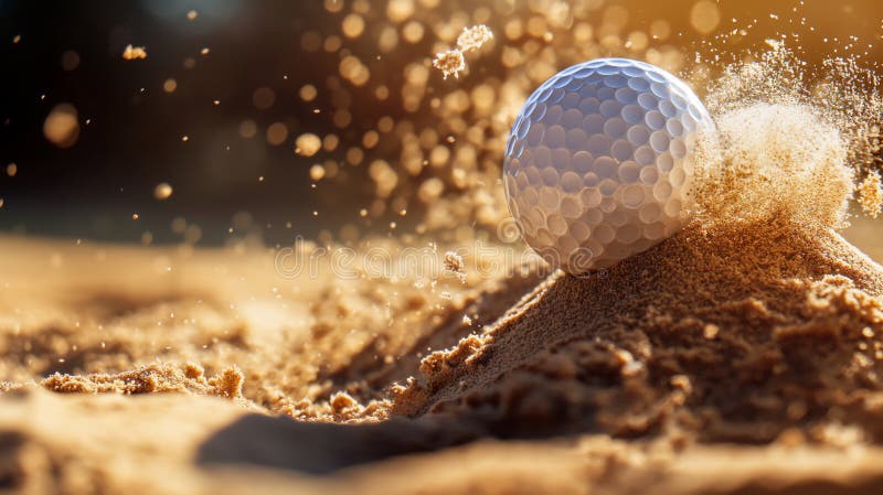 A Golf Ball Creates a Dynamic Splash on Sandy Terrain, Backlit by ...