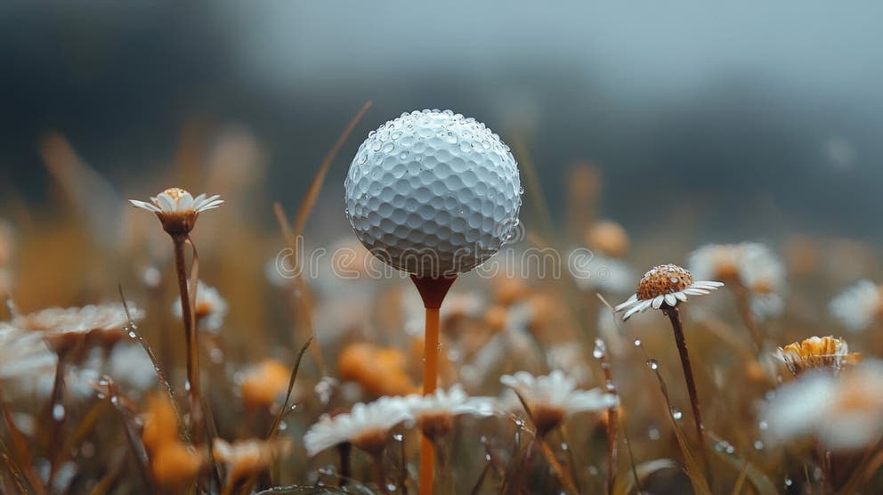 Golf Ball among Dew-Covered Daisies in a Field Stock Illustration ...