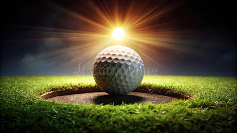 Golf Ball at the Edge of a Cup on a Green with a Sunburst. Generative ...