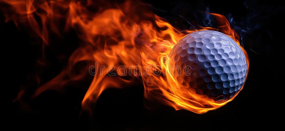 Golf Ball Engulfed in Flames, Dynamic Motion, Intense Energy, Dramatic ...