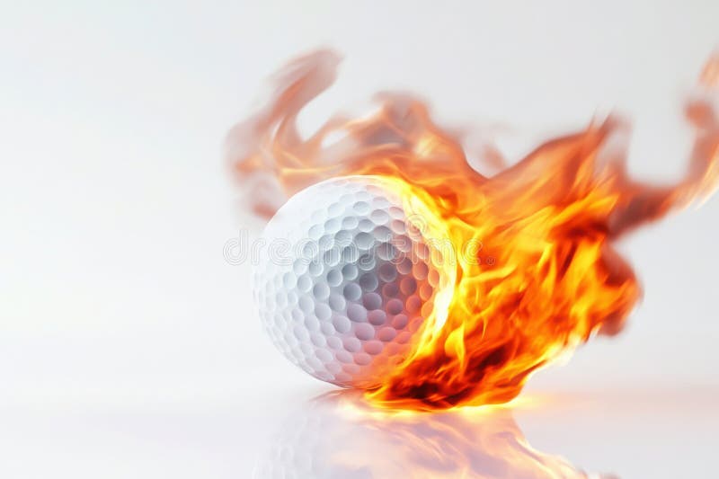 Golf Ball on Fire Isolated on a White Background with a Striking and ...