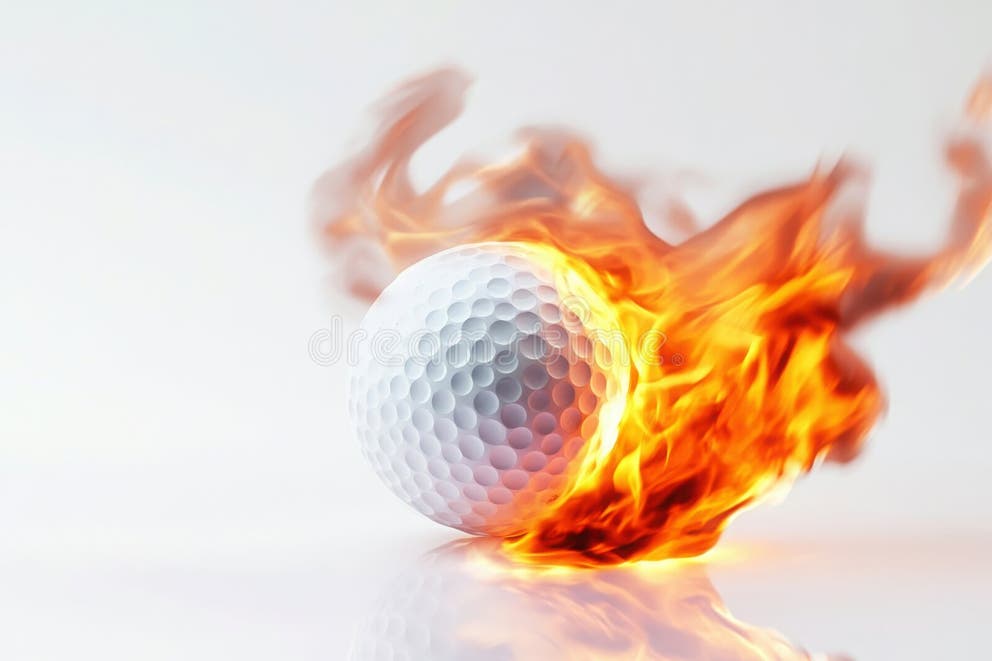 Golf Ball on Fire Isolated on a White Background with a Striking and ...